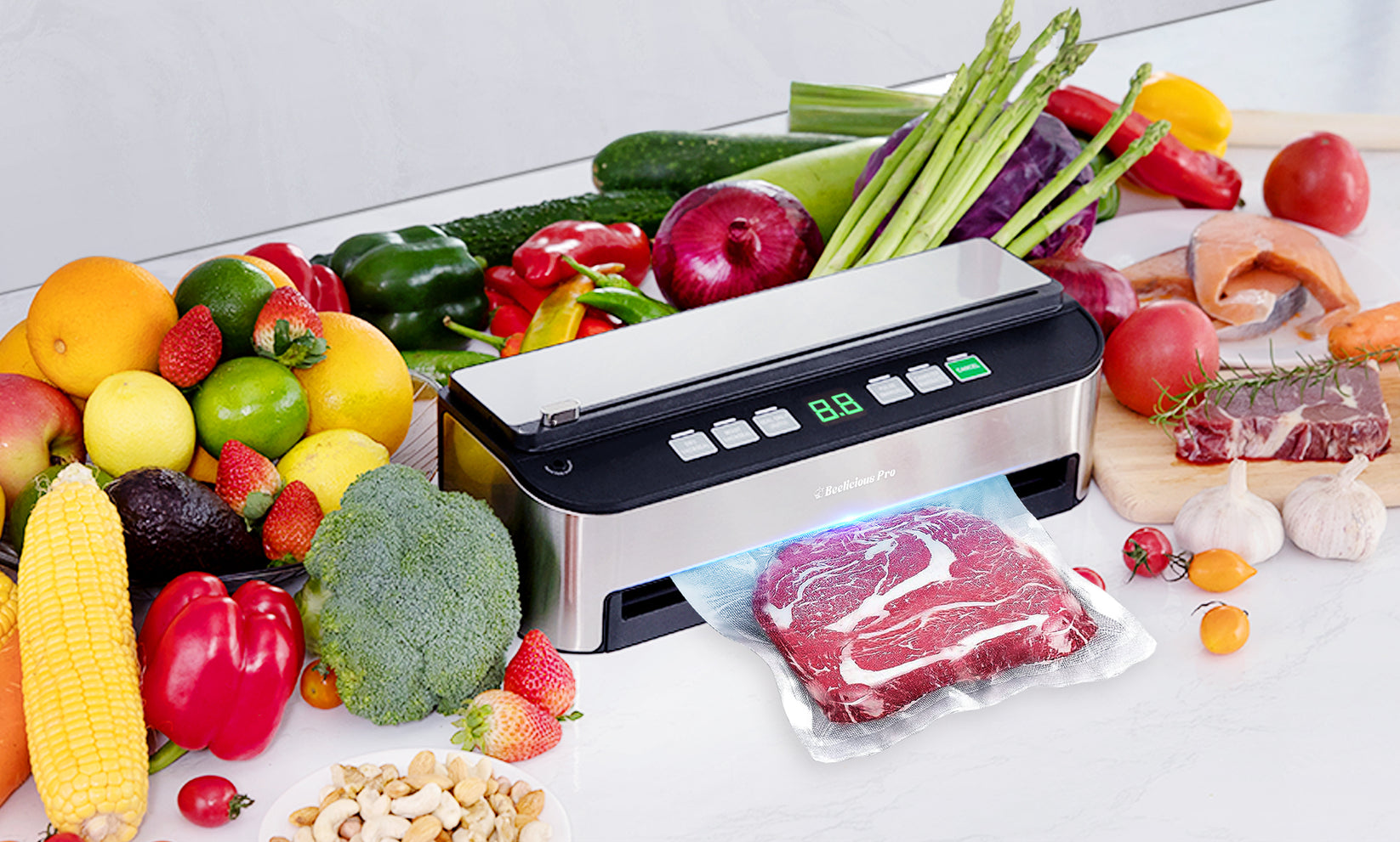 Beelicious Pro 85KPA Fully Automatic 8-IN-1 Food Sealer with Bags Stor